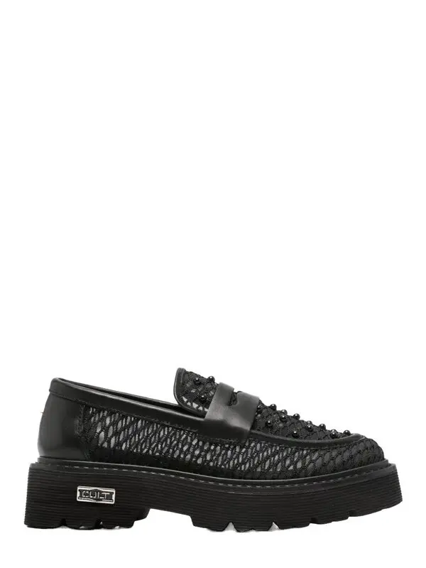 CULT Embellished Leather And Mesh Loafers - Black