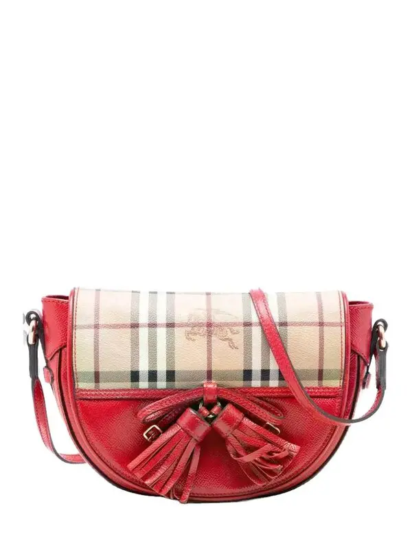 Burberry Patent Leather And Haymarket Check Coated Canvas Crossbody Bag - Red