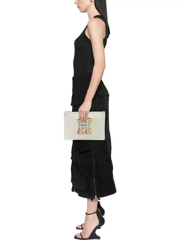 Hermès 2016-2025 H Canvas Embroidered Electrique Flat Case Clutch Bag - Brown