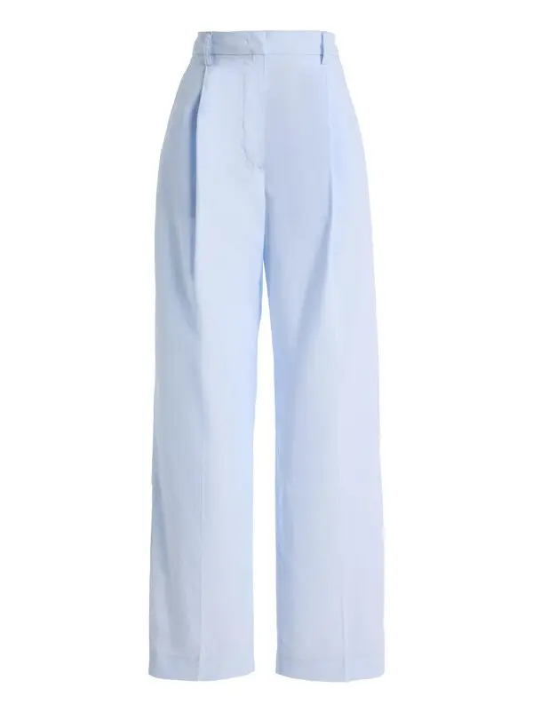 THE LATEST Axel Pleated Cotton Poplin Wide-leg Trousers - Blue