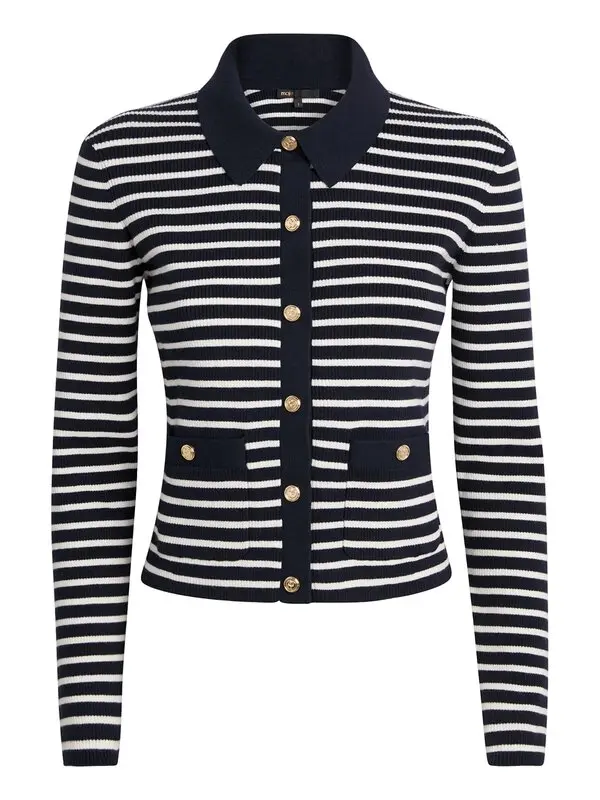 Maje Rib-knit Stripe Cardigan - Blue