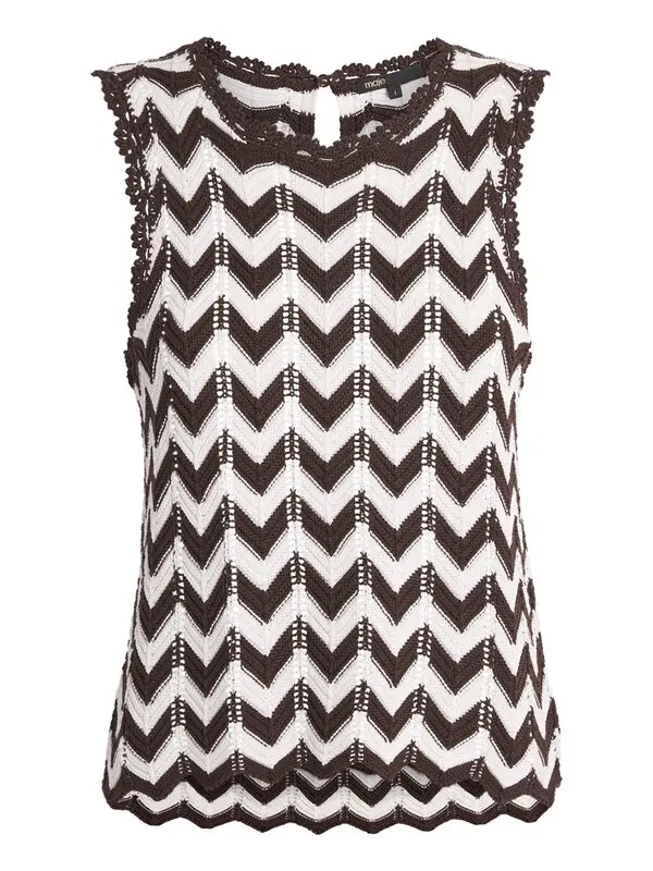 Maje Cotton Zigzag Crochet Sleeveless Top - Brown