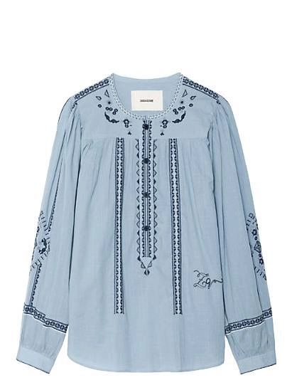 Zadig&Voltaire Embroidered Cotton Blouse - Sky