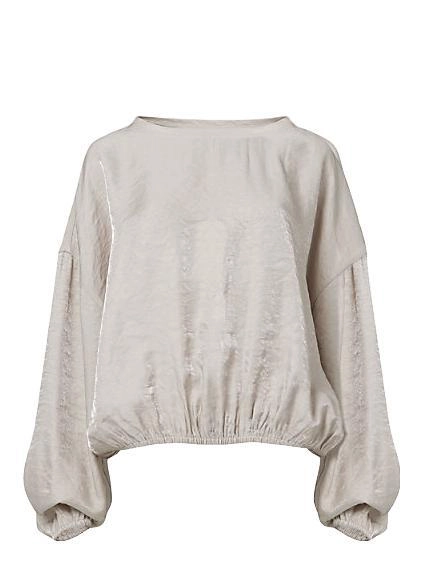 LEEM Round-neck Elasticated-hem Woven Top - Nude