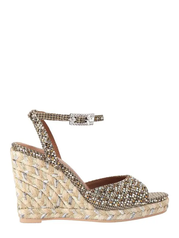 Kurt Geiger Embellished Wedge Sandals With Checked Upper And Espadrille Sole - Beige