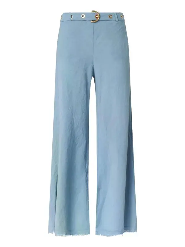 Pinko Trousers In Linen Blend With Belt - Blue