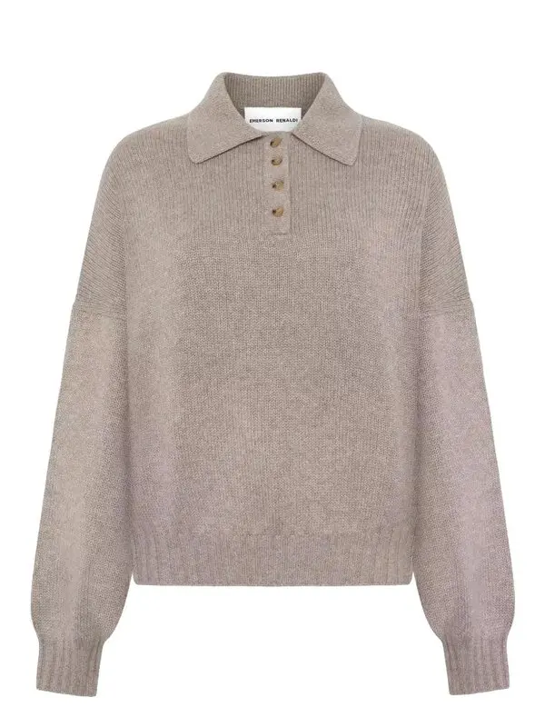 EMERSON RENALDI Buttoned Knitted Polo Top - Neutrals