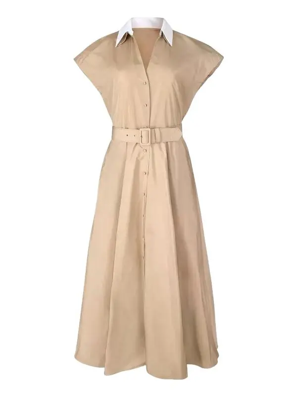 SARA ROKA Cheri Belted Shirt Dress - Neutrals