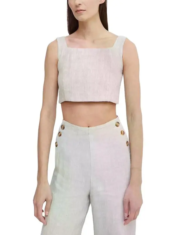 ALOHAS Square Neck Cropped Top With Button Detail - Neutrals