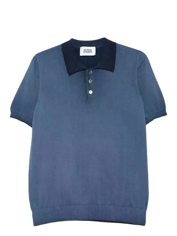 Alpha Studio Button Collar Polo Shirt - Blue