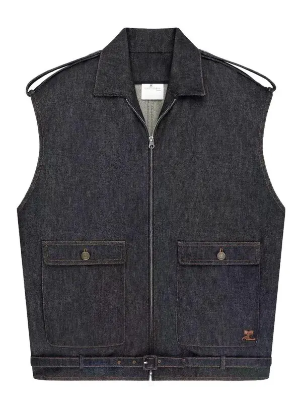 COURREGES Sleeveless Denim Bomber Jacket - Blue