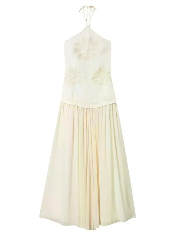 TWINSET Maxi Embroidered Halterneck Dress - Neutrals