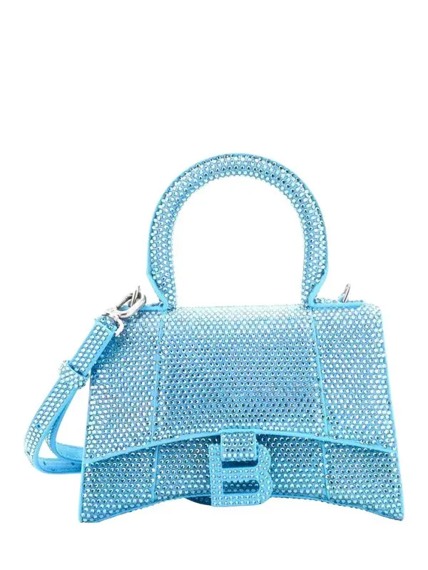 Balenciaga Hourglass Top Handle Bag Suede With Crystals Xs Crossbody Bag - Blue