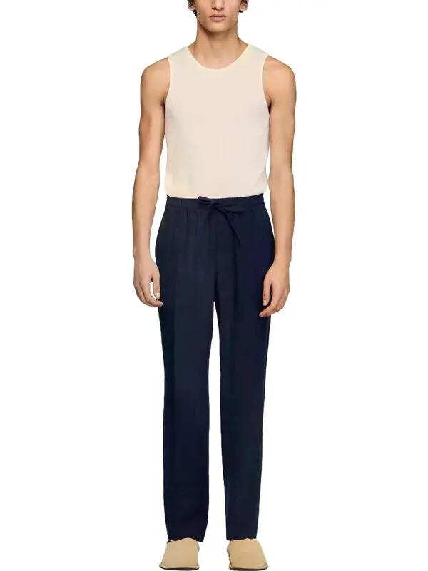 Sandro Straight-leg Linen Trousers - Blue