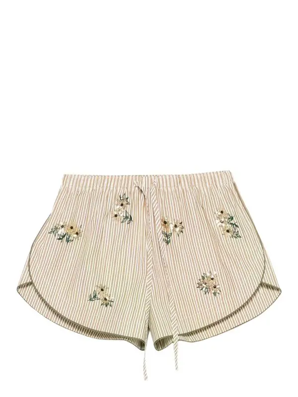 Sandro Striped Embroidered Cotton Blend Shorts - Neutrals