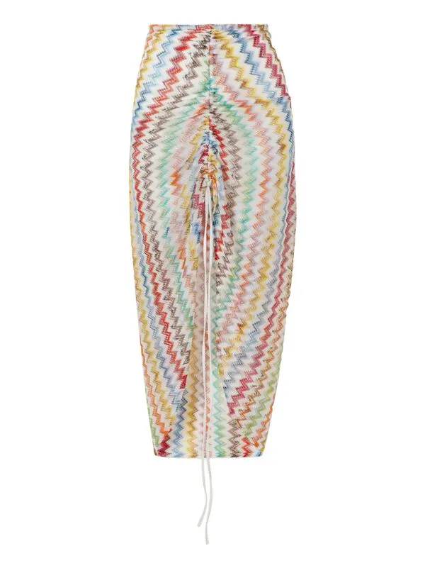 Missoni Gathered Striped Metallic Crochet-knit Midi Skirt - Blue