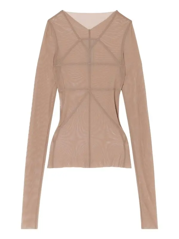 Rick Owens Stretch-tulle Long-sleeve T-shirt - Neutrals