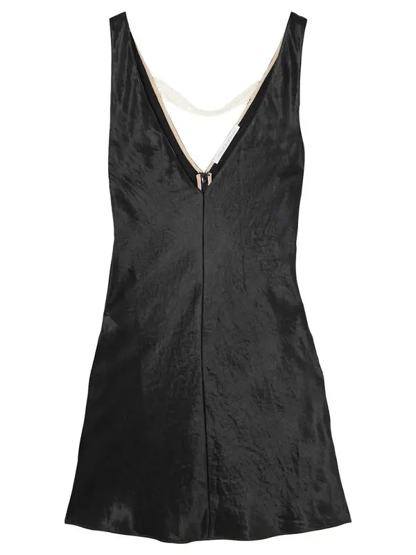 Maria Mcmanus Scalloped Lace-trimmed Hammered-satin Mini Dress - Black