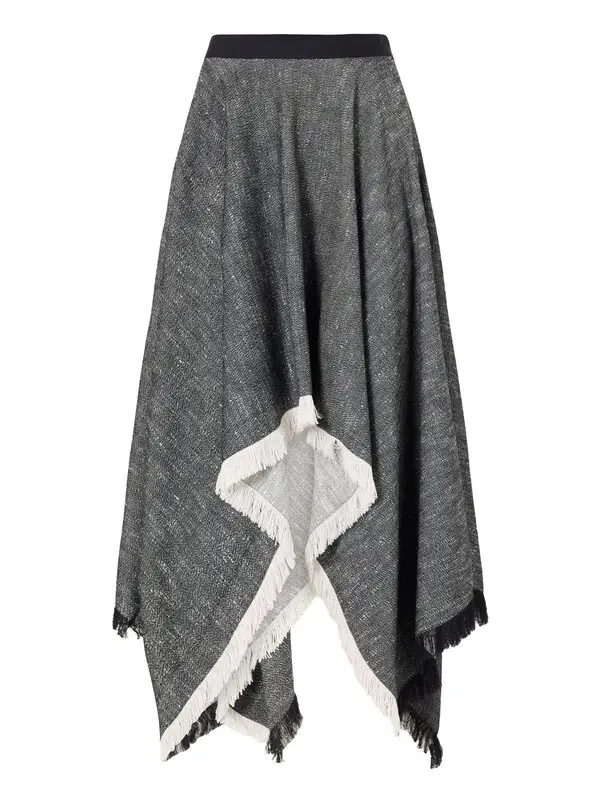 KALLMEYER Asymmetric Frayed Tweed Midi Skirt - Gray