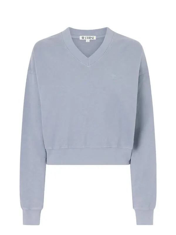 Eterne Embroidered Cotton-jersey V-neck Sweater - Blue