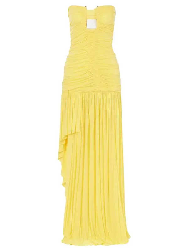 Christopher Esber Orion Strapless Ruched Chiffon Gown - Yellow