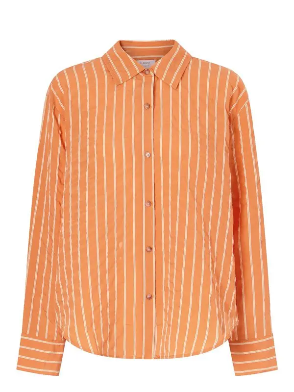 LA LIGNE Tangier Striped Crinkled Tencel™-blend Shirt - Orange