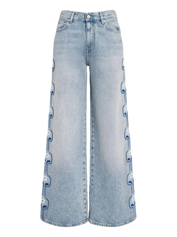 Maje Floral Embroidered High-rise Wide-leg Jeans - Blue