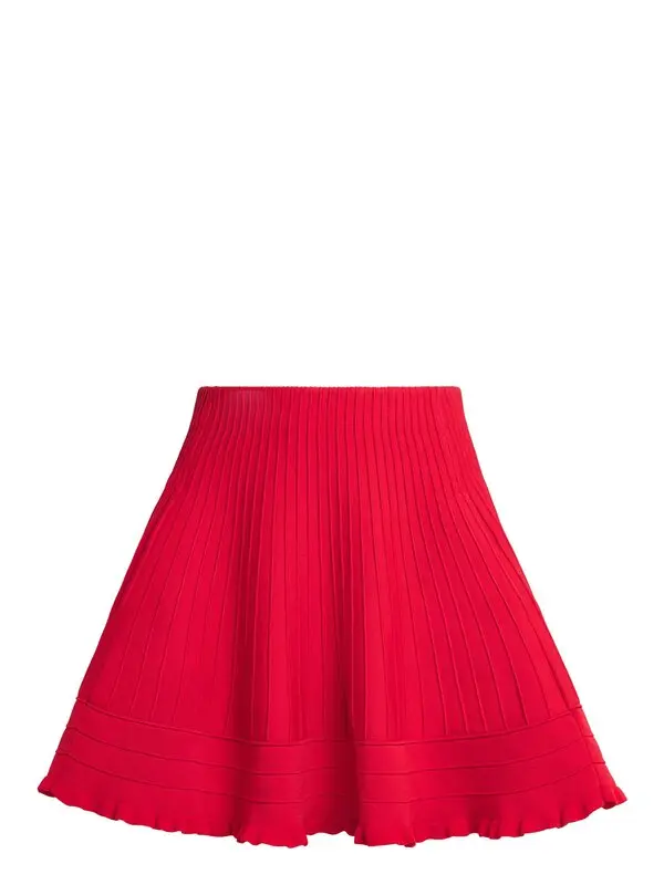 Maje Knitted Skater Mini Skirt With Frill Hem - Red
