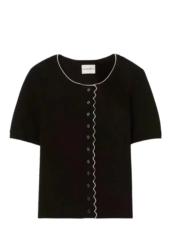 Claudie Pierlot Buttoned Wavy-trim Cardigan - Black