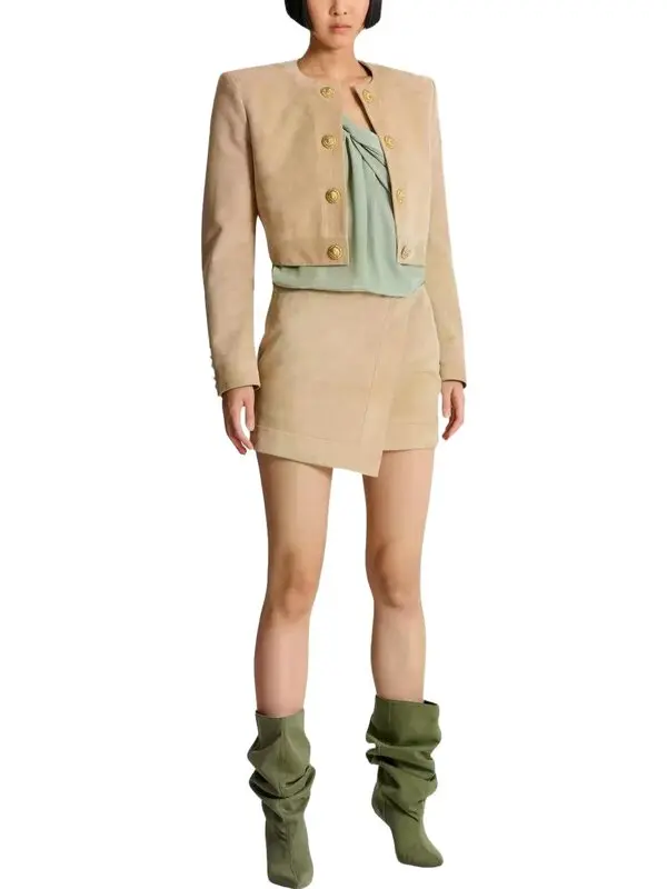 Balmain Suede Wrap Skirt - Neutrals