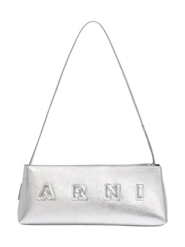 Marni Embossed Leather Shoulder Bag - Silver