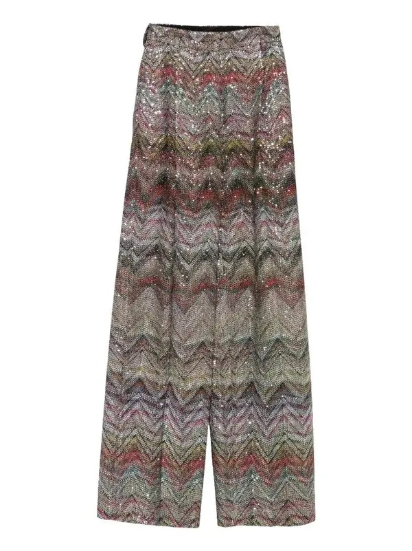 Missoni Sequined Chevron Pattern Straight Leg Trousers - Silver