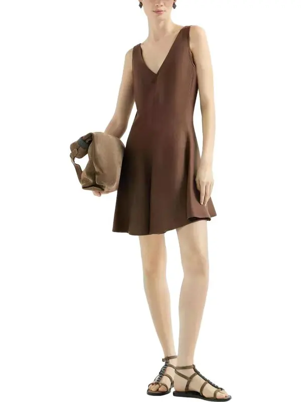 Brunello Cucinelli Viscose And Linen Fluid Twill Mini Dress - Brown