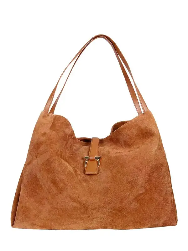 FERRAGAMO Suede Leather Tote Bag - Brown
