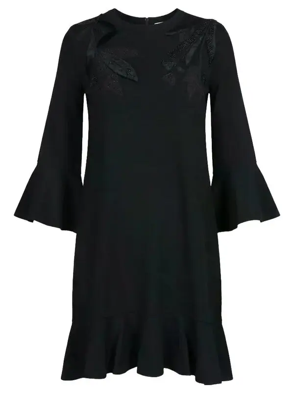 Valentino Garavani Leaf Appliqué Ruffle Dress - Black