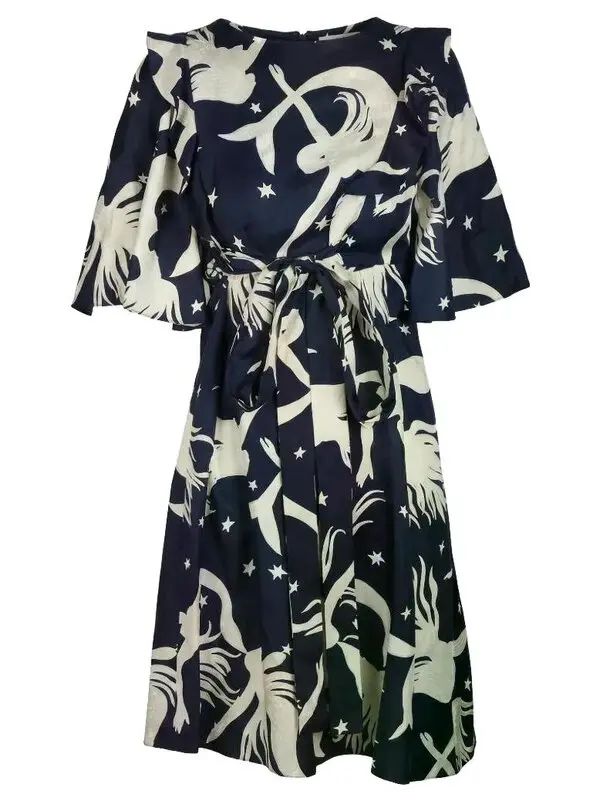 Valentino Garavani Printed Ruffled Midi Dress - Blue