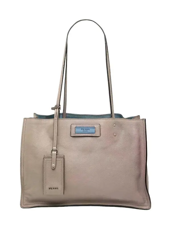 Prada 2017-2026 Glace Calf Etiquette Tote Bag - Grey
