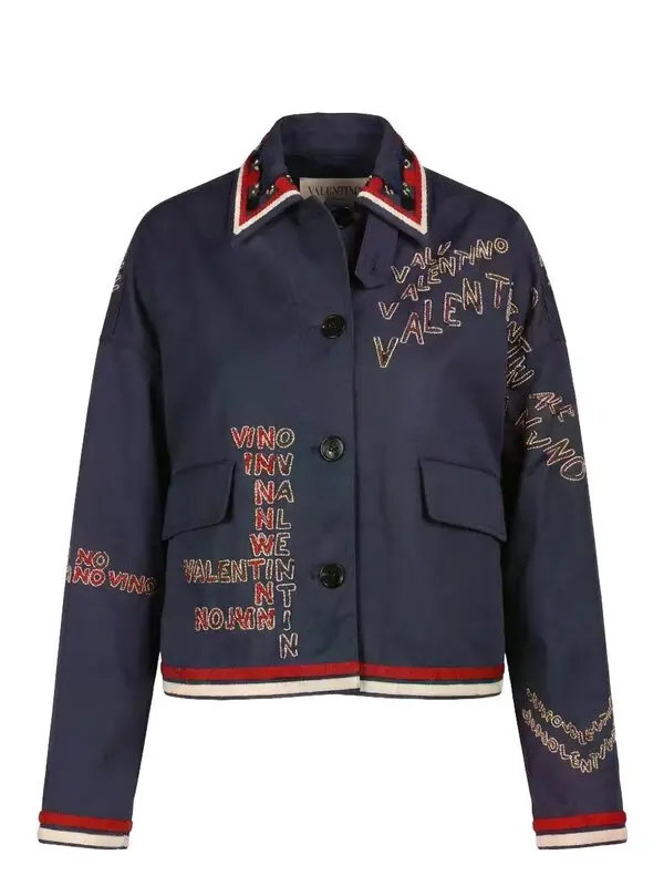 Valentino Garavani Beaded Embellishment Collar Jacket - Blue