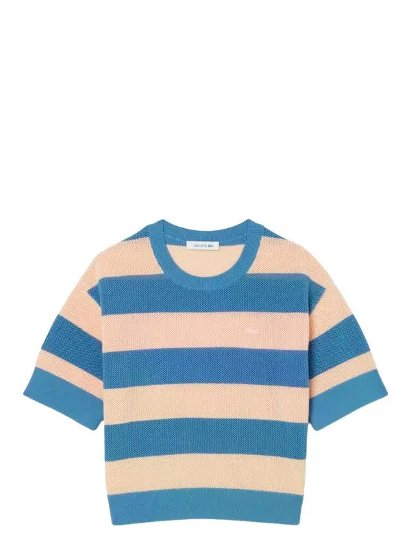 Lacoste Striped Round-neck Knitted T-shirt - Blue