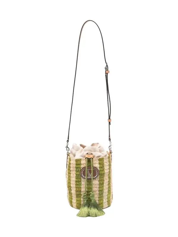Valentino Garavani Striped Raffia Bucket Bag - Neutrals