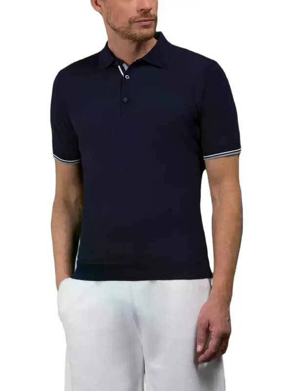 MOORER Adolfo-cre Button-fastening Polo Shirt - Blue