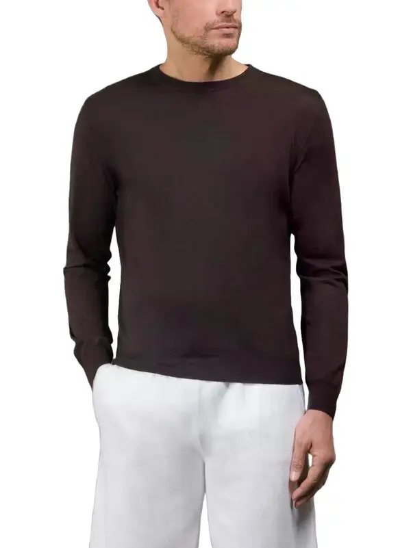 MOORER Orvieto Round Neck Long Sleeve Sweater - Brown