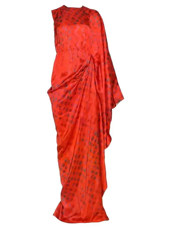 DIMA AYAD Polka Dot One-shoulder Maxi Dress - Red