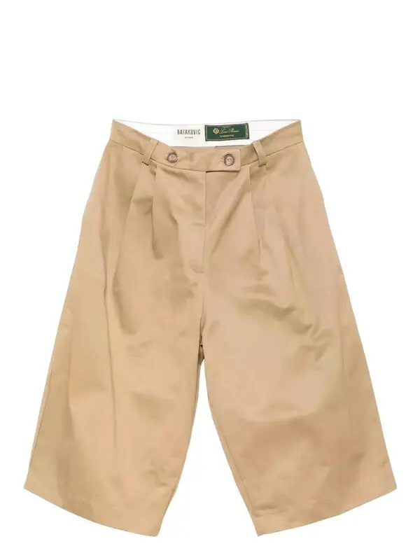 BATAKOVIC Pleated Cotton Shorts - Neutrals