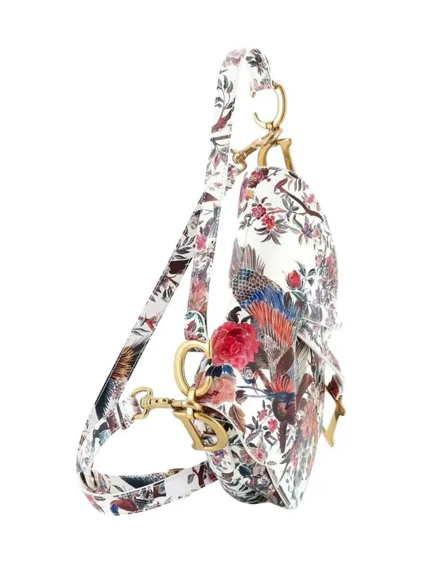Dior Saddle Handbag With Strap Printed Leather Medium Shoulder Bag - Multicolour