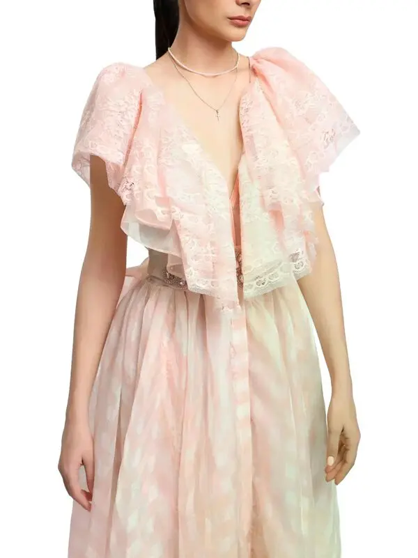 MIAU BY CLARA ROTESCU Hanoi Ruffled Lace Maxi Dress - Pink
