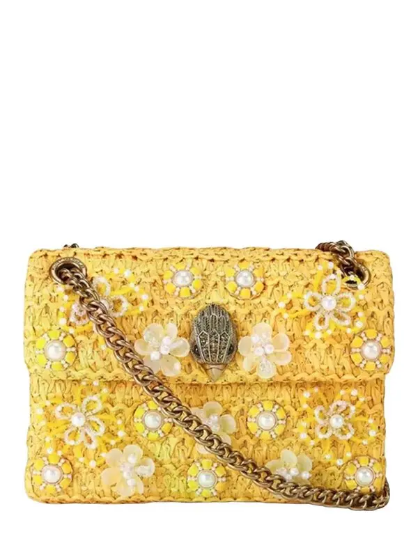Kurt Geiger Kensington Raffia Shoulder Bag With Floral Embellishment - Yellow