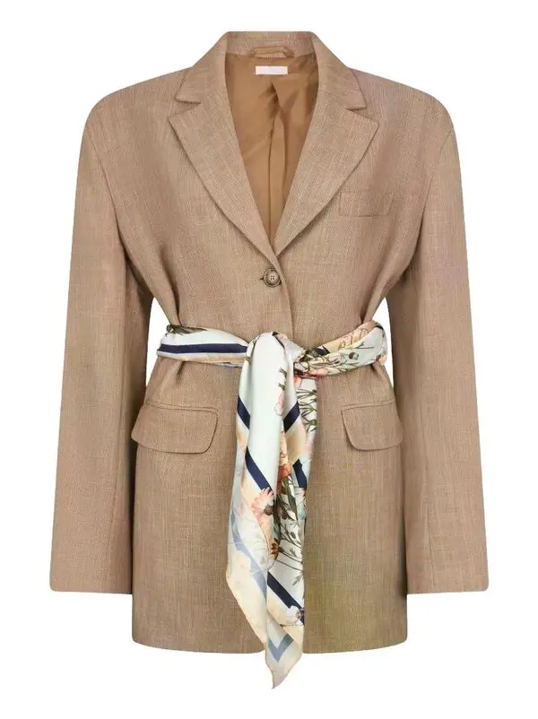 Liu Jo Mélange Fabric Blazer With Printed Scarf Detail - Neutrals