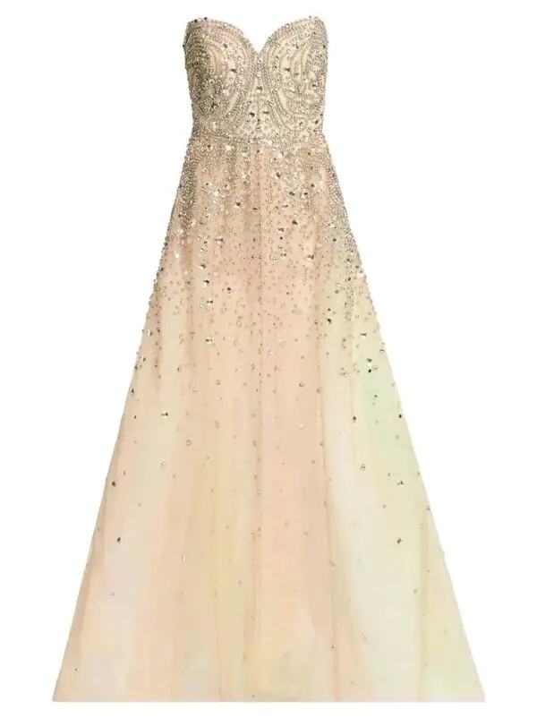 Elie Saab Strapless Embellished Maxi Dress - Neutrals