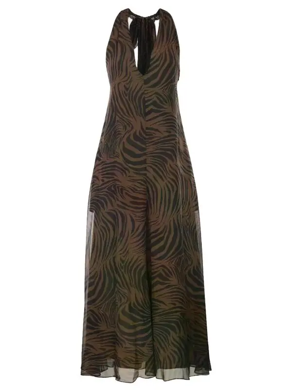 Max Mara Zebra Print Silk Maxi Dress - Brown
